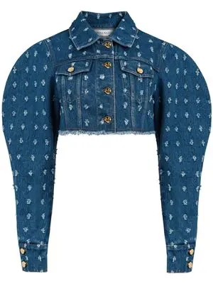 Nina Ricci Distressed Cropped Denim Jacket - Blue