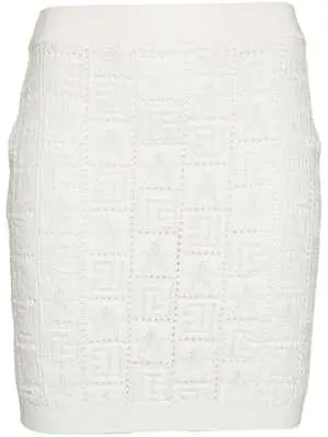 Balmain Pointelle-knit Monogram Mini Skirt