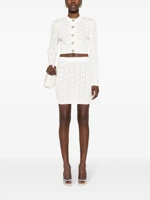 Balmain Pointelle-knit Monogram Mini Skirt