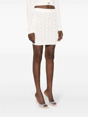 Balmain Pointelle-knit Monogram Mini Skirt
