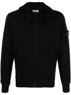 Stone Island Logo-patch Zip-up Hoodie - Black