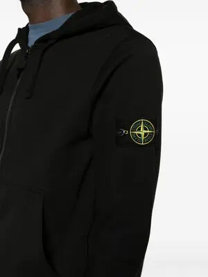 Stone Island Logo-patch Zip-up Hoodie - Black