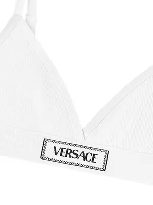 Versace Logo-patch Cotton-blend Bra - White
