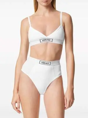 Versace Logo-patch Cotton-blend Bra - White