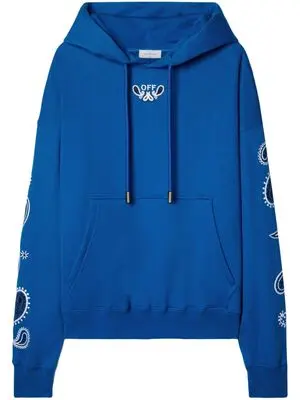 Off-White Bandana-embroidered Cotton Hoodie - Blue