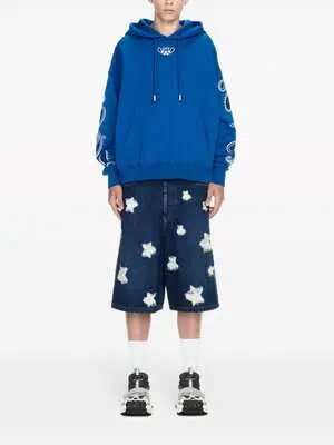 Off-White Bandana-embroidered Cotton Hoodie - Blue