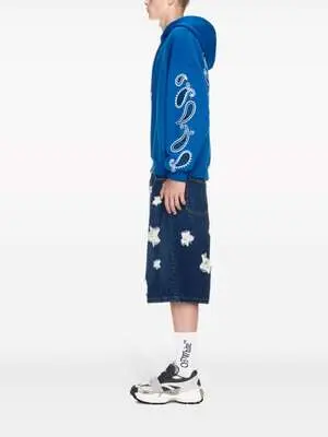 Off-White Bandana-embroidered Cotton Hoodie - Blue