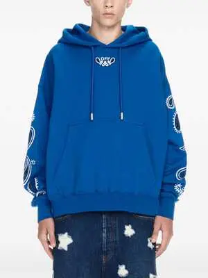Off-White Bandana-embroidered Cotton Hoodie - Blue