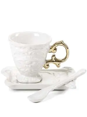 SELETTI Wares Embossed-baroque Coffee Cups - White