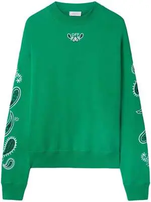 Off-White Cotton Sweatshirt With Bandana Embroidery - Green