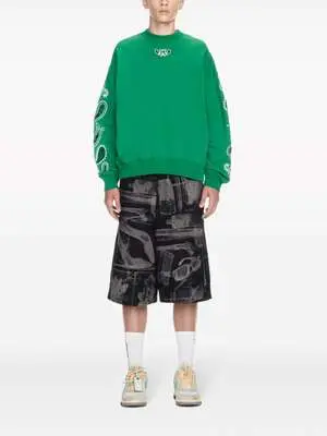 Off-White Cotton Sweatshirt With Bandana Embroidery - Green