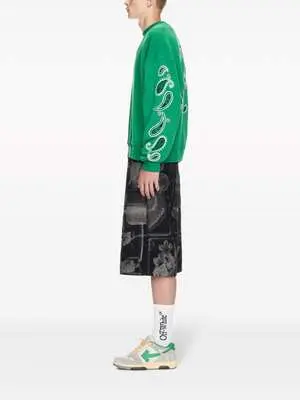 Off-White Cotton Sweatshirt With Bandana Embroidery - Green