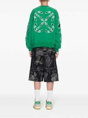 Off-White Cotton Sweatshirt With Bandana Embroidery - Green