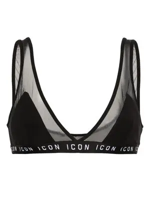 Dsquared2 Logo-underband Panelled-mesh Bra - Black