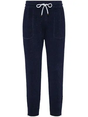 Brunello Cucinelli Ribbed-knit Cotton-blend Track Pants - Blue