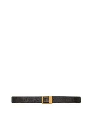 Saint Laurent Crocodile-embossed Leather Buckle Belt - Fondente