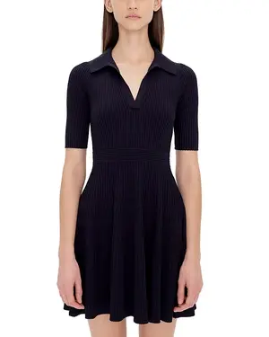 Simkhai Patricia Rib Knit Polo Mini Dress - Black