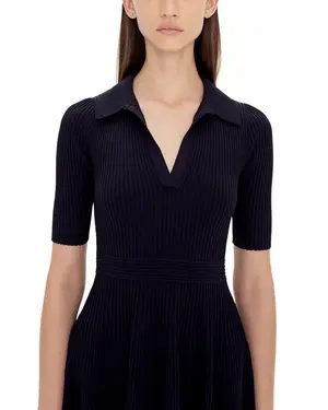 Simkhai Patricia Rib Knit Polo Mini Dress - Black