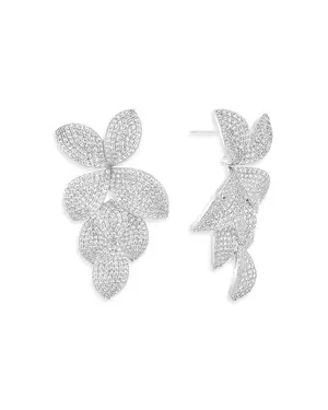 BY ADINA EDEN Pave Flower Drop Earrings - Silver