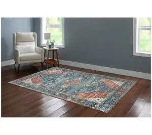 LINON Washable Isla Teal/rust 5x7 Ar Ea Rug