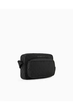 Emporio Armani Nylon Shoulder Bag With Jacquard Eagle - Black
