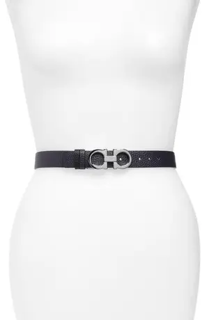 FERRAGAMO Salvatore Double Gancio Reversible Leather Belt - Mirto/nero