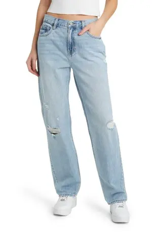 HIDDEN JEANS Ripped High-waist Straight-leg Jeans - Light Wash