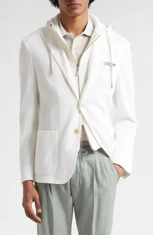 Eleventy Cotton-cashmere Sport Coat With Removable Hooded Bib