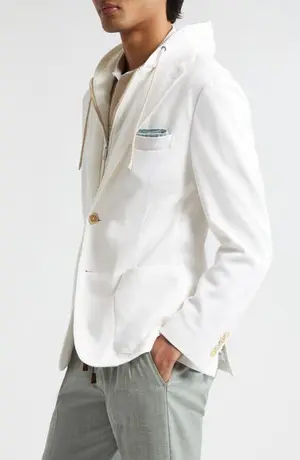Eleventy Cotton-cashmere Sport Coat With Removable Hooded Bib