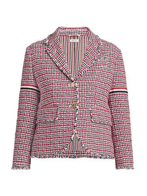 Thom Browne Women's Check Fringe High Armhole Sport Coat - Red White Blue  - Red White Blue