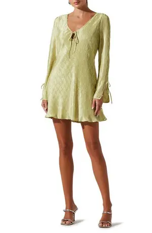Astr The Label Long Sleeve Plissé Minidress