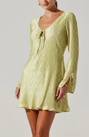 Astr The Label Long Sleeve Plissé Minidress