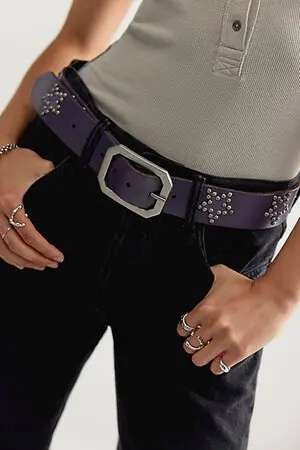 Free People Starcrossed Studded Leather Belt Grape