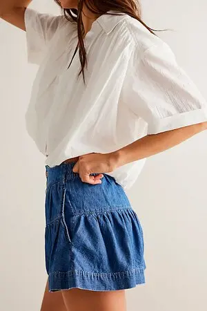 Free People We The Free Fleur Denim Shorts - Blue