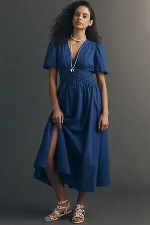 Anthropologie Katera Button-front Dress - Blue Quartz