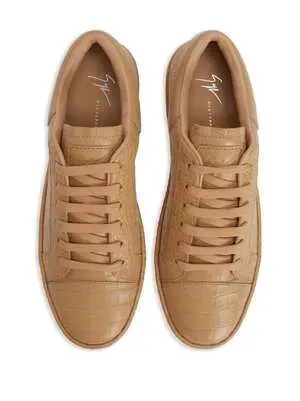 GIUSEPPE ZANOTTI Crocodile-embossed Low-top Sneakers - Brown