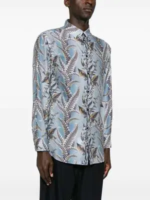 Etro Botanical-print Cotton Shirt - Blue