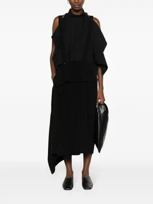 Yohji Yamamoto Draped Satin Shoulder Strap Skirt