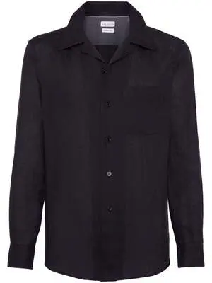 Brunello Cucinelli Notched-collar Linen Shirt - Black