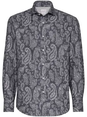 Brunello Cucinelli Paisley-print Cotton Shirt - Black