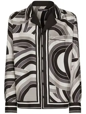 Dolce & Gabbana Geometric-print Silk Shirt - Grey