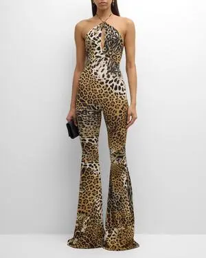 Roberto Cavalli Roberto Cavalli Leopard-Print Flared Jumpsuit Naturale