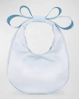Mach & Mach Small Embellished Bow Satin Top-handle Bag Sky Blue