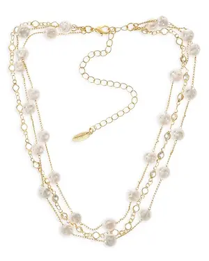 Ettika Cubic Zirconia And Imitation Pearl Layered Collar Necklace - White/gold