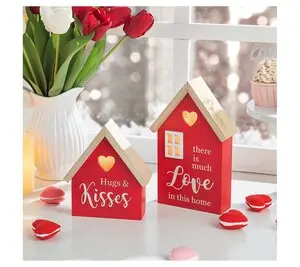 GLITZHOME S/2 Led Lighted Valentine's House Sha Ped Table Deco - One-color