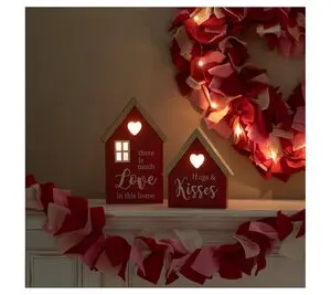 GLITZHOME S/2 Led Lighted Valentine's House Sha Ped Table Deco