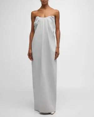 Co Tucked Strapless Linen Maxi Dress - Light Blue