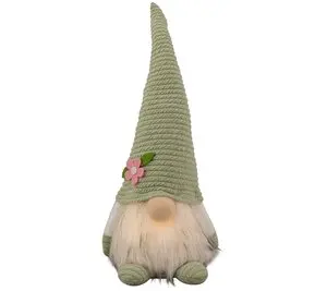 NORTHLIGHT Lighted Green Spring Gnome With Flow Er Hat