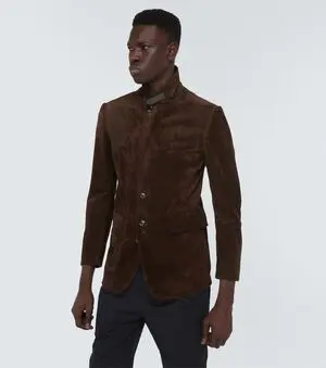 TOM FORD Leather-trimmed Suede Blazer - Brown
