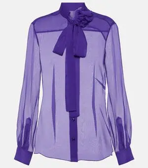 Dolce & Gabbana Tie-neck Silk Chiffon Blouse - Purple